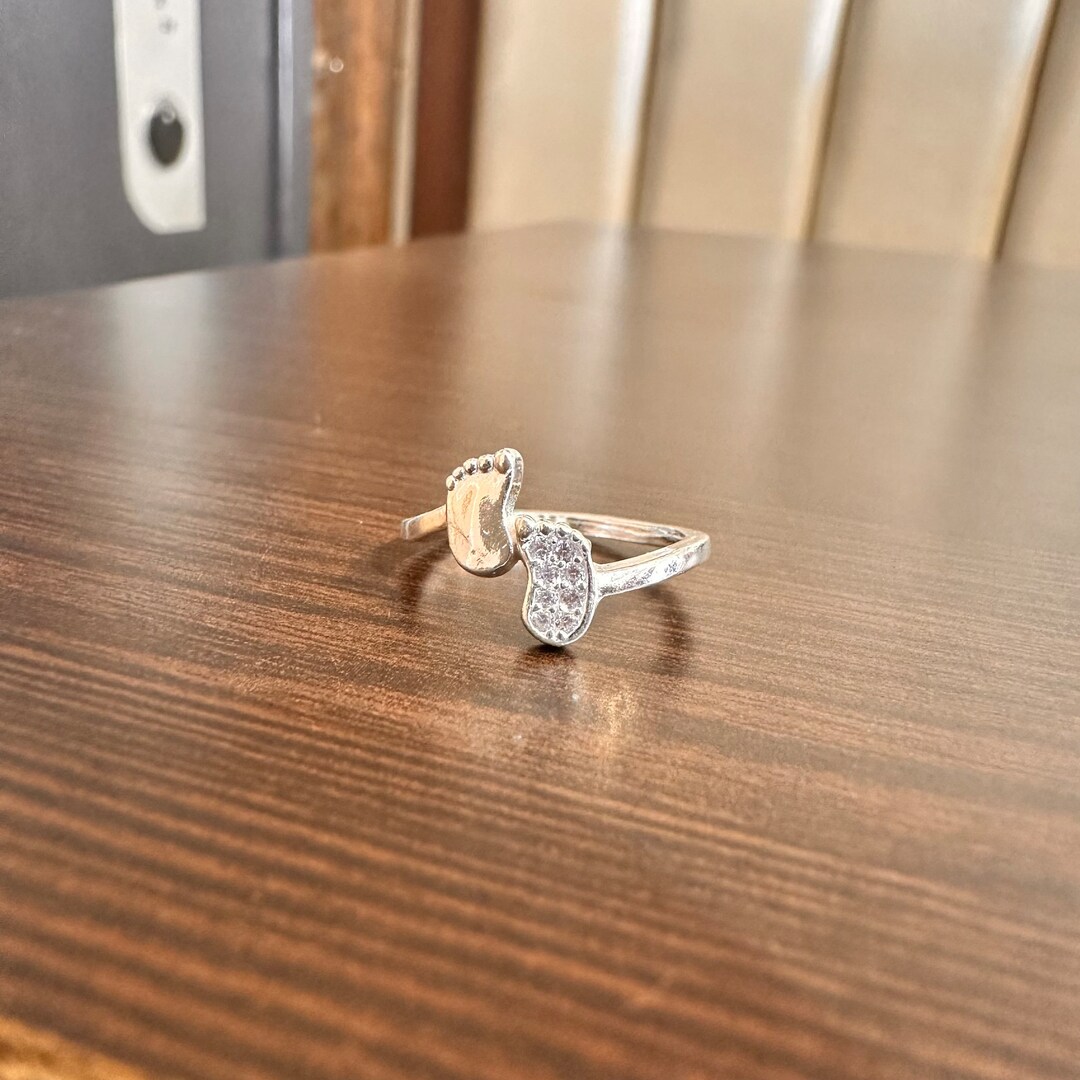 Birthstone Ring, Mothers Family Ring, Baby Footprint Ring, Angel Ring ...