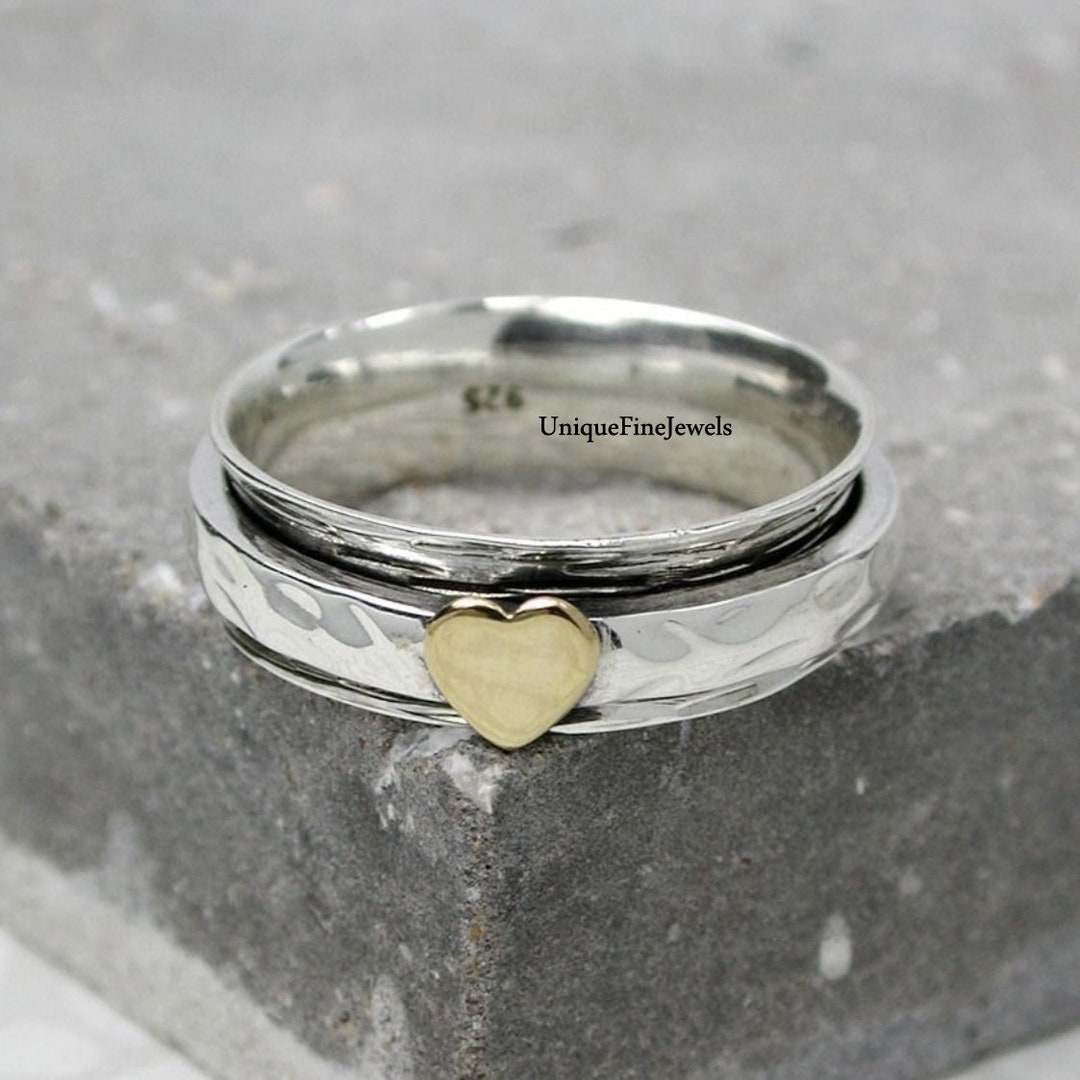 Heart Spinner Ring Hammered Ring Sterling Silver Ring Spin - Etsy