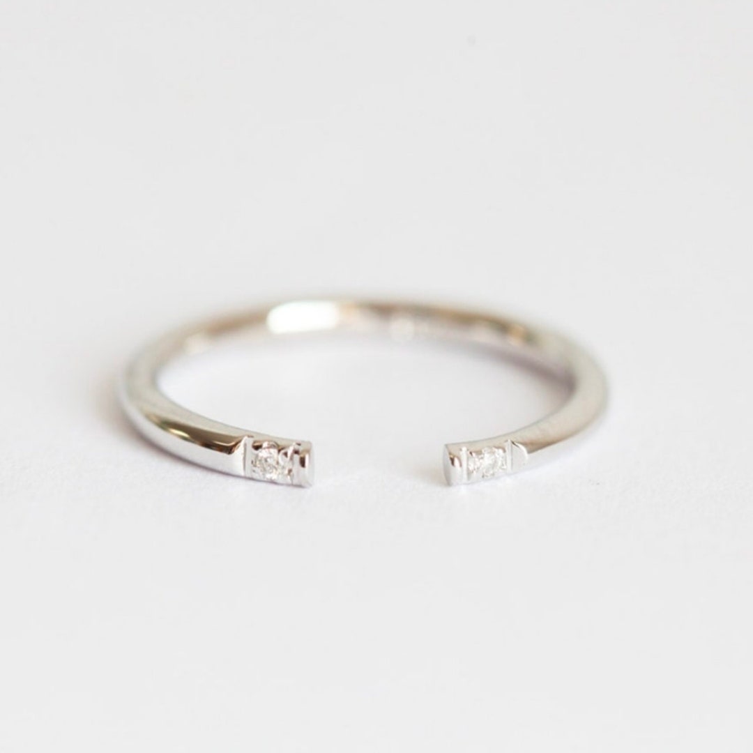 Open Stacking Diamond Ring, Gold Midi Ring, Thin Knuckle Band, Tiny Diamond Ring, Simple Wedding ...