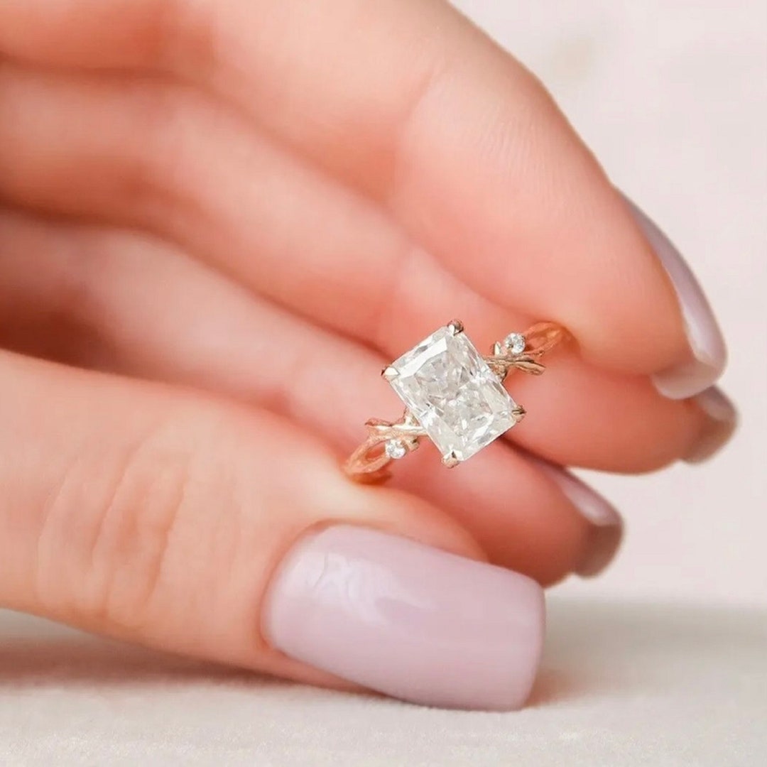 Radiant Cut Engagement Ring Solid 14k Gold Ring Silver Ring Diamond ...