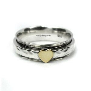 Heart Spinner Ring Hammered Ring Sterling Silver Ring Spin - Etsy