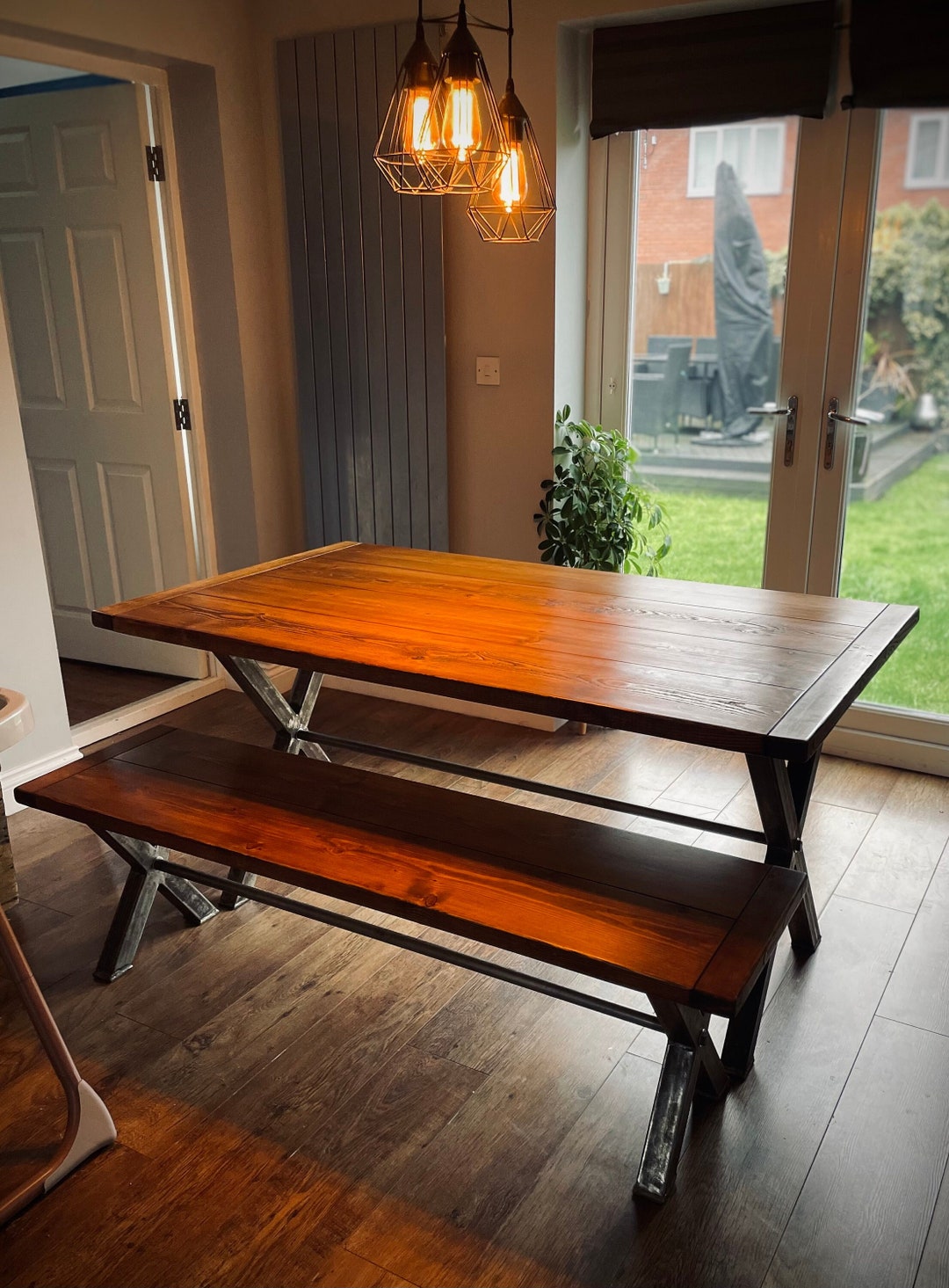 Rustic Dining Table & Bench Steel X Frame Legs - Etsy