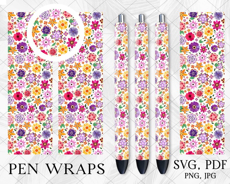Pink Flower Pen Wrap, Pen Wrap Svg, Sublimation Pen Wrap Design, Epoxy ...