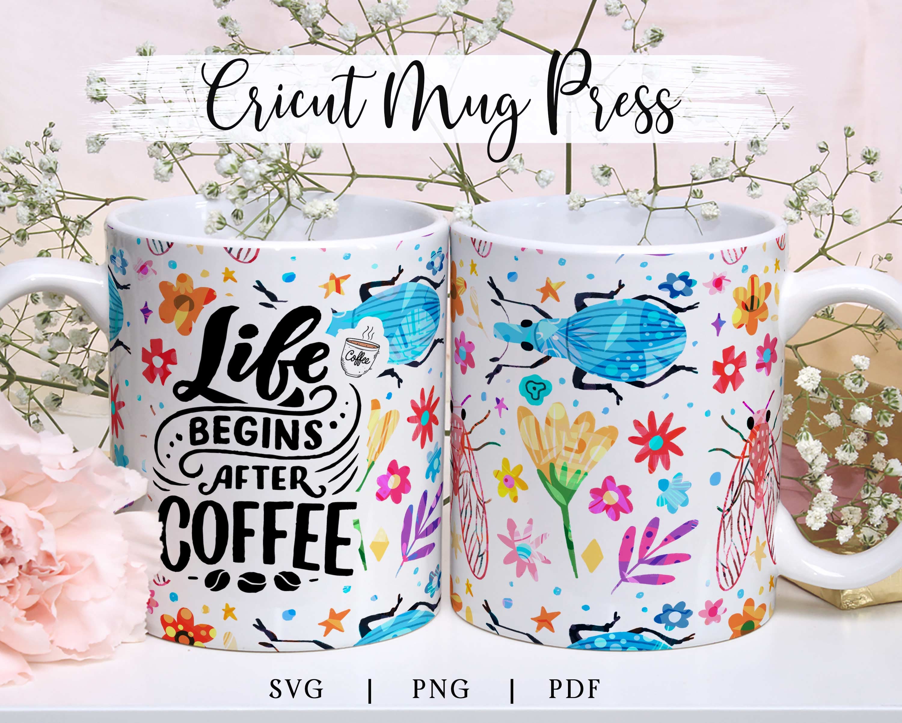 Animal Floral Mug Wrap Design for Sublimation, Colorful Design for ...