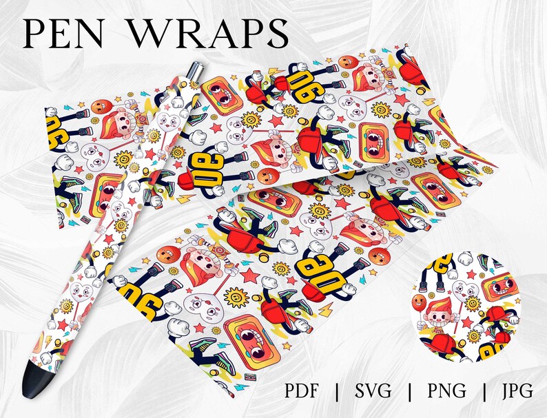 90s Cartoon Pen Wrap, Pen Wrap Svg, Glitter Pen Wraps,sublimation Pen ...