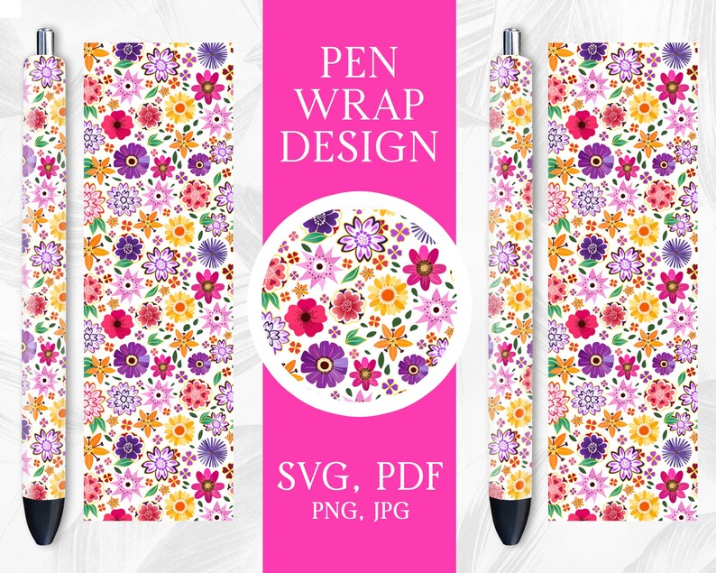 Pink Flower Pen Wrap, Pen Wrap Svg, Sublimation Pen Wrap Design, Epoxy ...