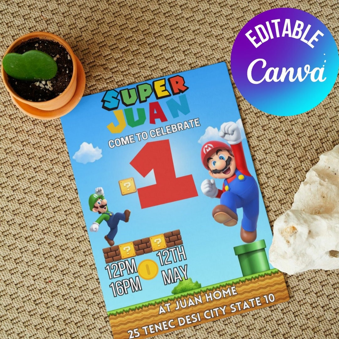 EDITABLE SUPER MARIO Invitation for Party| Digital Mario Bros Colorful ...