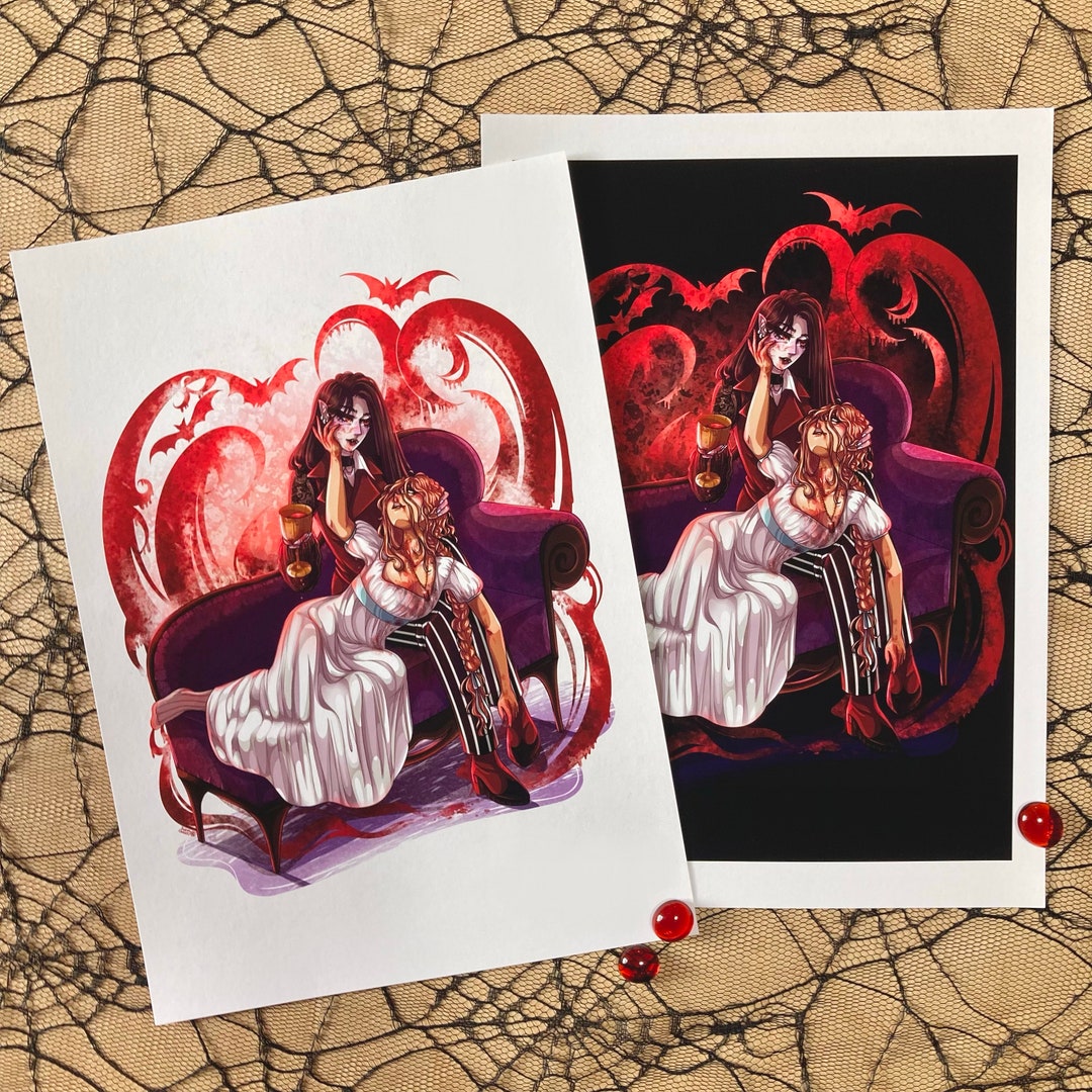Vampiric Desires Portrait Art Print | Beautiful Vampire Woman and Lover ...