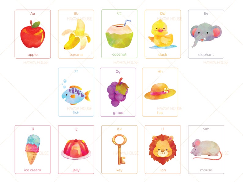 Alphabet Flash Cards Watercolor Montessori Educational - Etsy