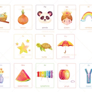 Alphabet Flash Cards Watercolor Montessori Educational - Etsy