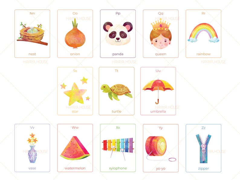 Alphabet Flash Cards Watercolor Montessori Educational - Etsy