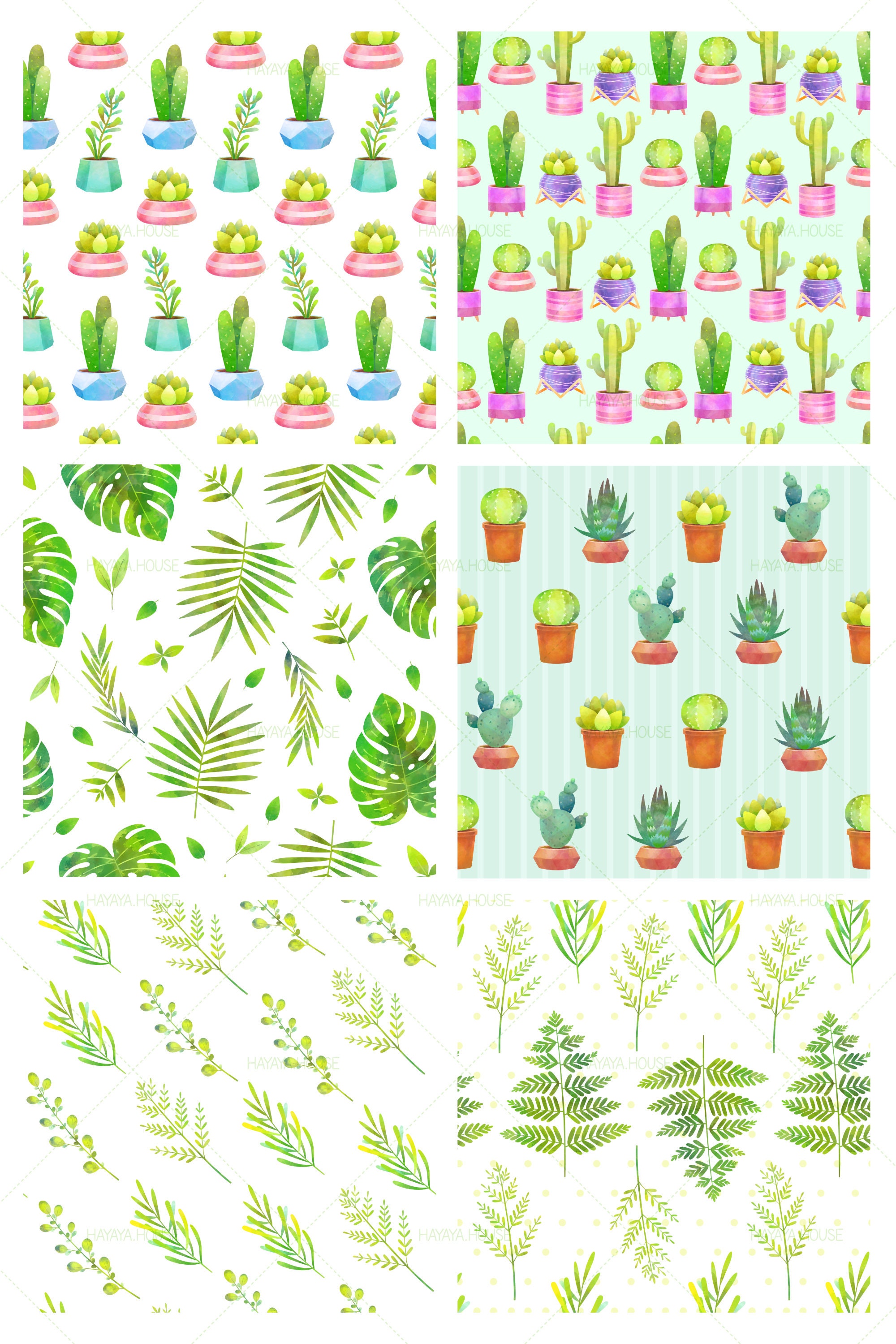 Cactus Digital Paper Pack - Cacti Pattern - Leaves Paper - Cute ...