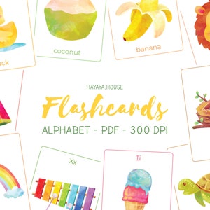 Alphabet Flash Cards Watercolor Montessori Educational - Etsy