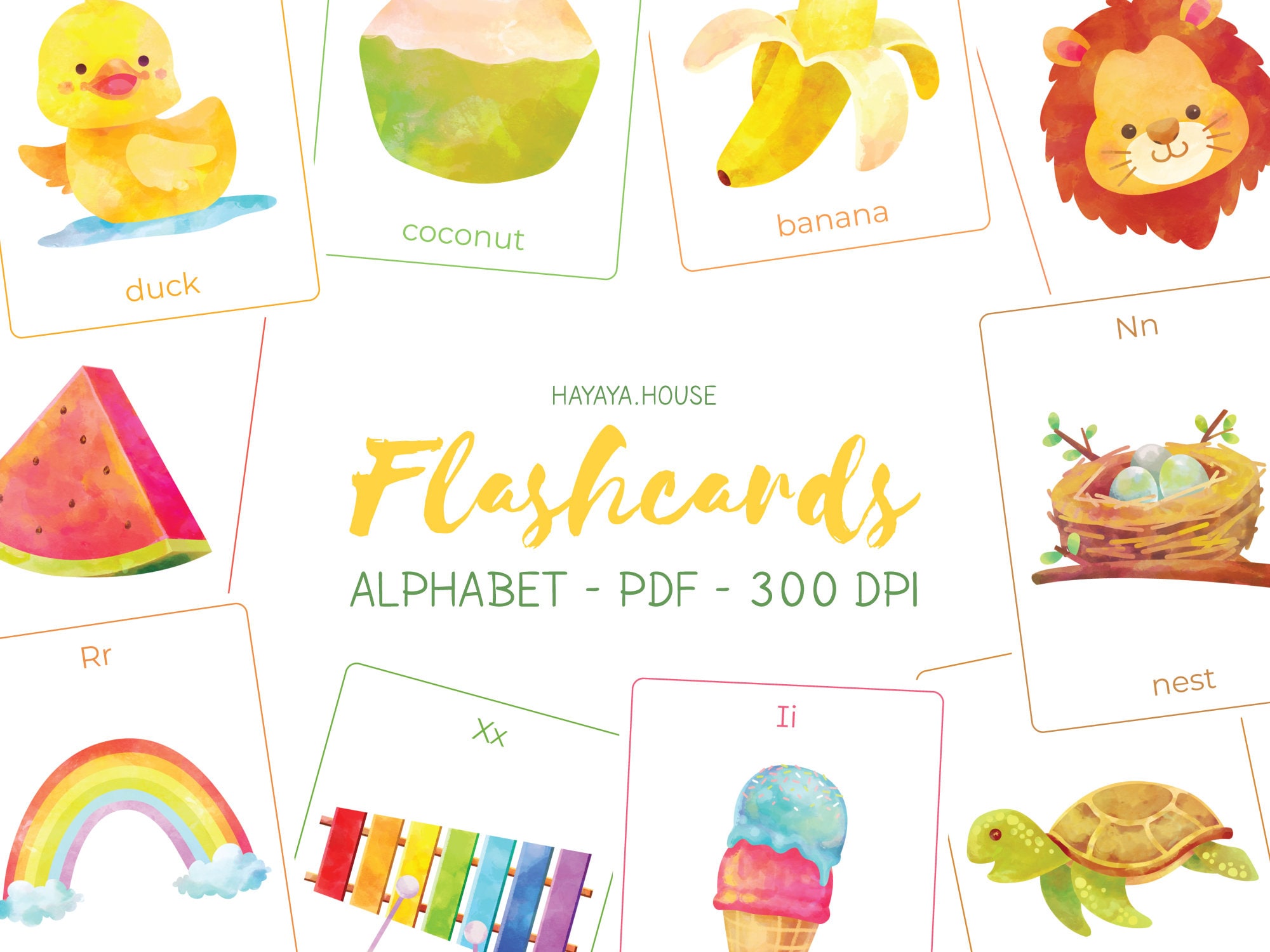 Alphabet Flash Cards Watercolor Montessori Educational - Etsy