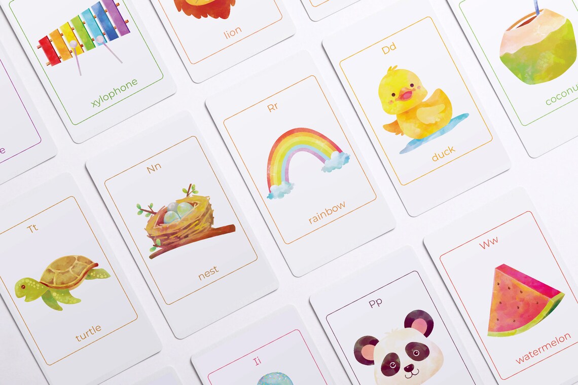 Alphabet Flash Cards Watercolor Montessori Educational - Etsy