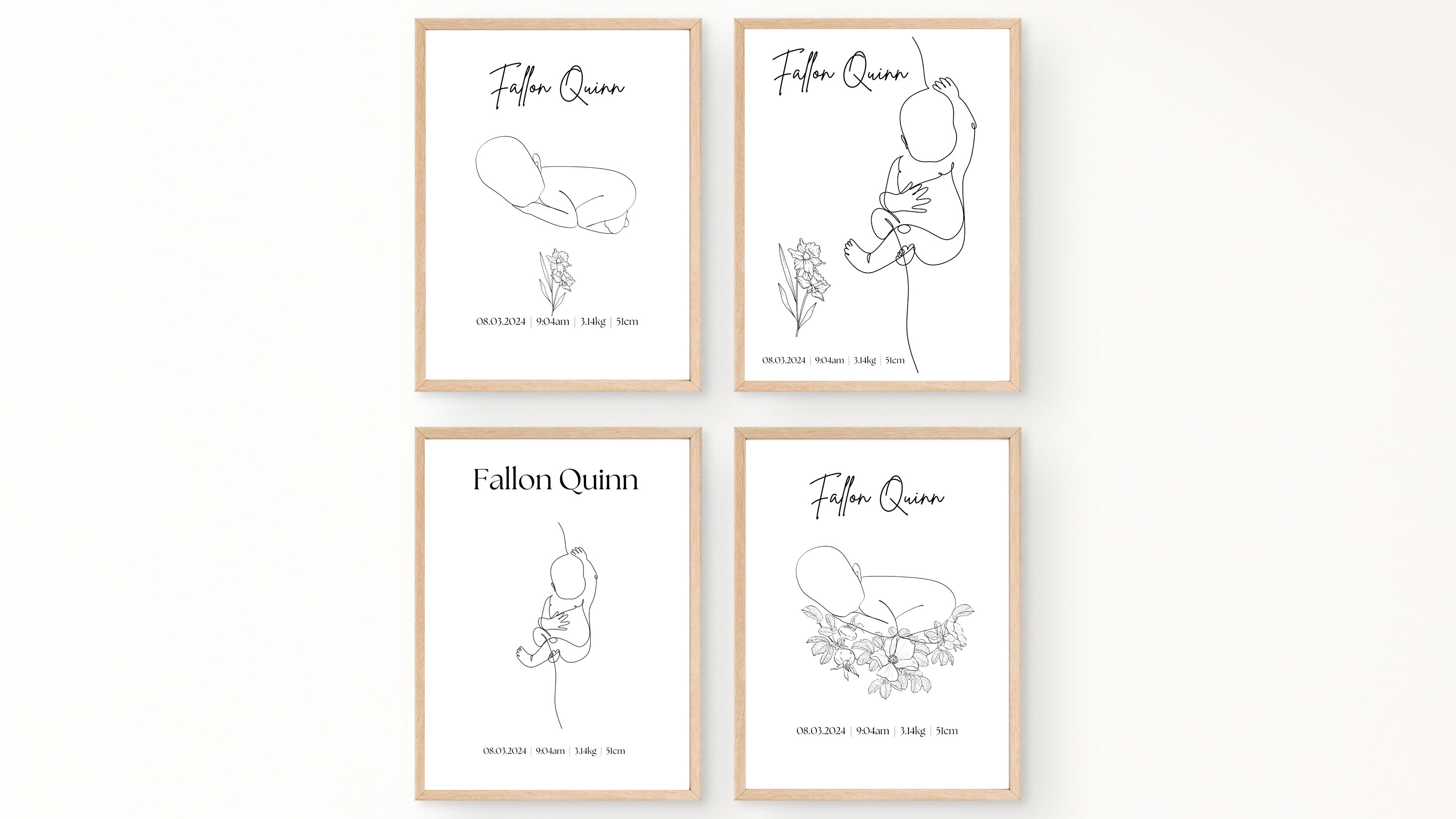 Custom Birth Print Line Art Poster | Newborn Baby Outline | Baby Birth ...