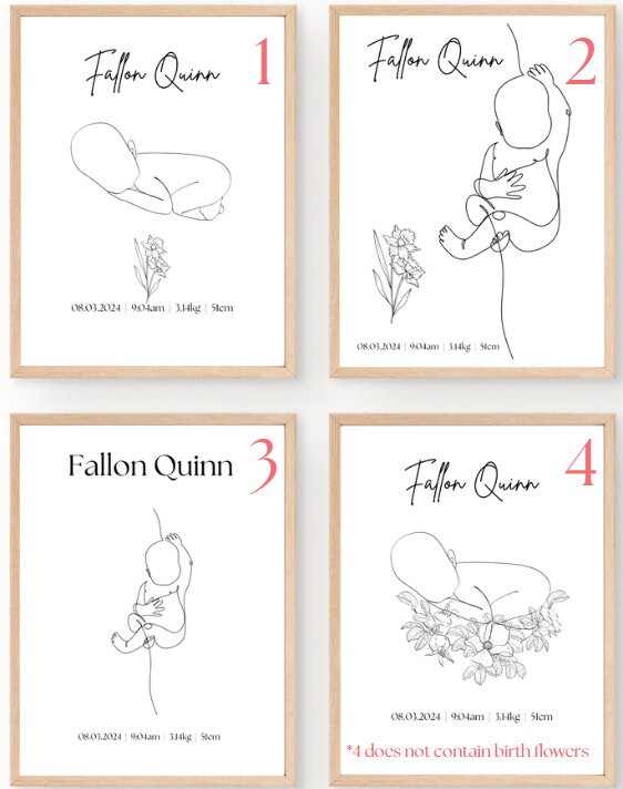Custom Birth Print Line Art Poster Newborn Baby Outline Baby Birth ...