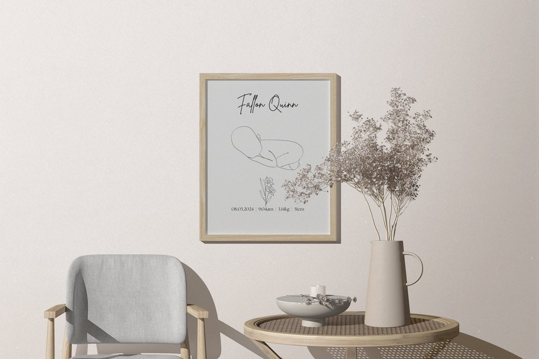 Custom Birth Print Line Art Poster | Newborn Baby Outline | Baby Birth ...