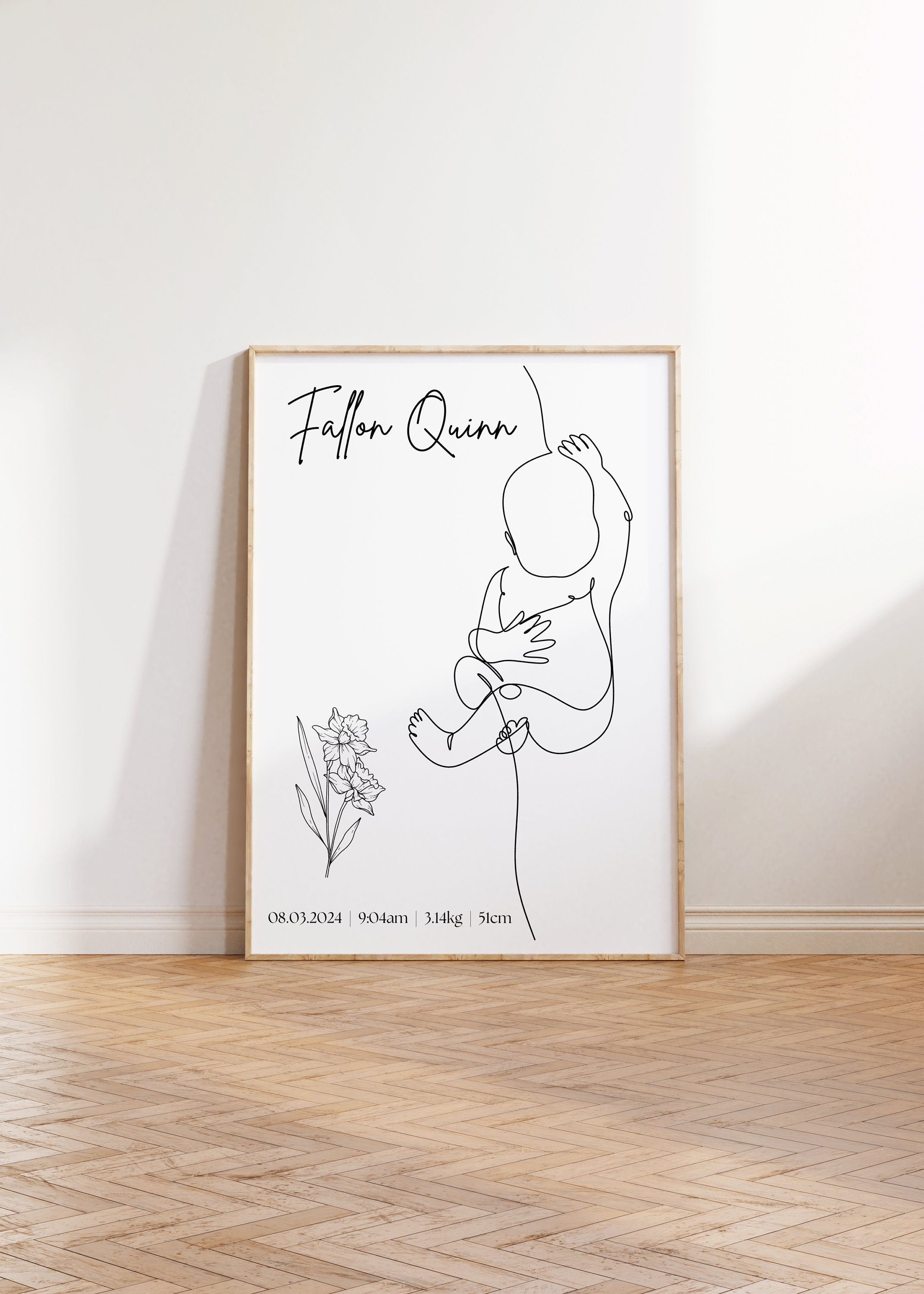 Custom Birth Print Line Art Poster | Newborn Baby Outline | Baby Birth ...
