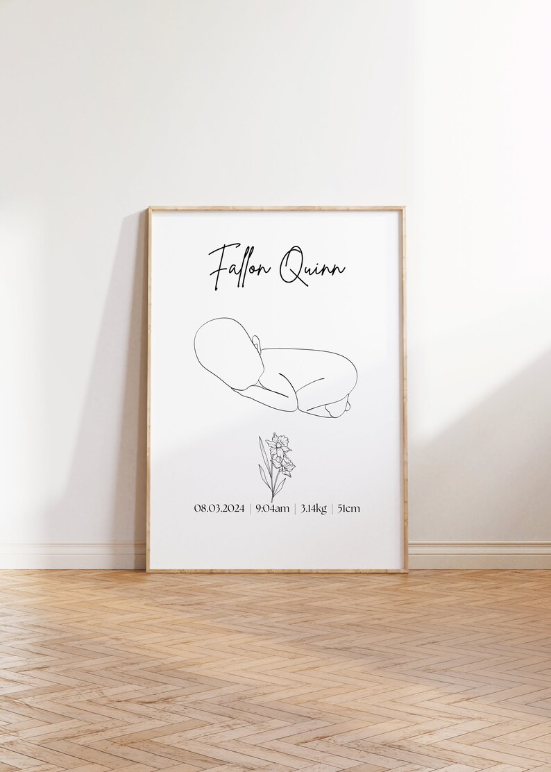 Custom Birth Print Line Art Poster | Newborn Baby Outline | Baby Birth ...