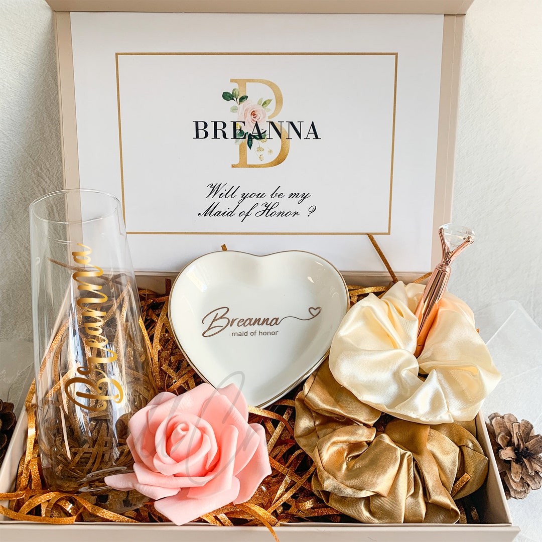 Wedding Bridesmaid Proposal Box, Bridesmaid Box With Glass Tumbler ...