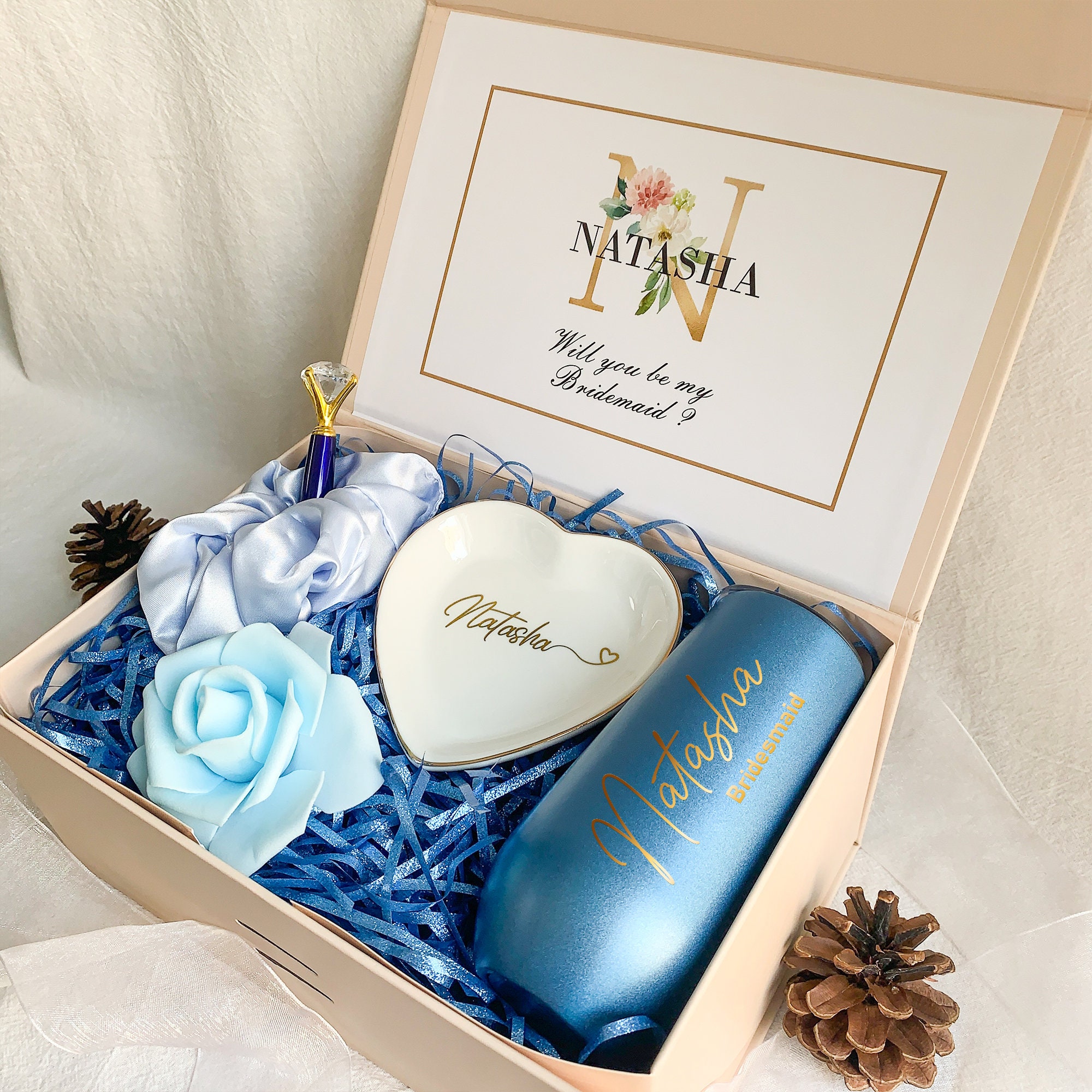 Romantic Blue Wedding Bridesmaid Box Custom Bridesmaid - Etsy