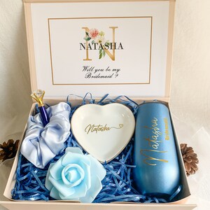 Romantic Blue Wedding Bridesmaid Box, Custom Bridesmaid Proposal Box ...