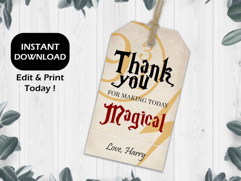Thank You Tags Printable Wizard Party Favor Tag Instant - Etsy Australia