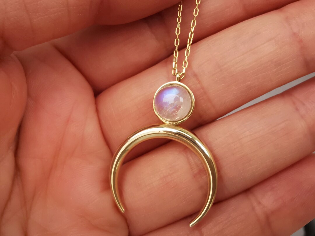 Buy Crescent Moon Necklace, Half Moon Pendant, Moon Stone Pendant, and ...