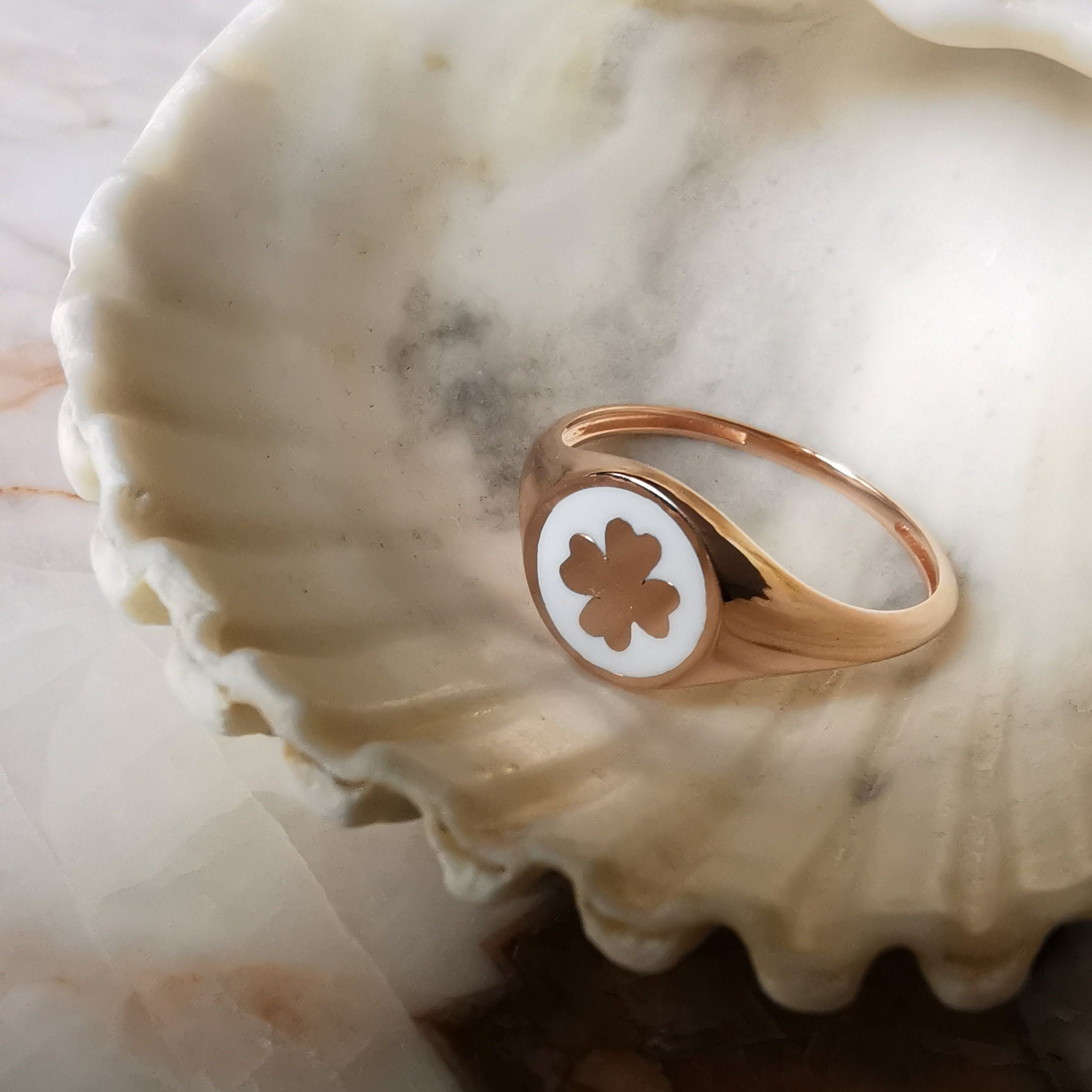 Enamel Clover Signet Ring Four Leaf Clover Ring Stackable - Etsy