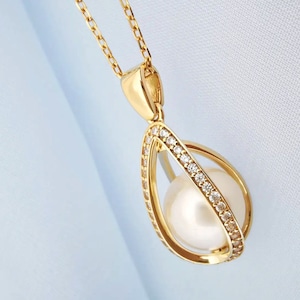 Cage Pendant, A Real Pearl in a Golden Cage, Gold Single Pearl Necklace ...