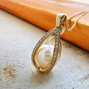 Cage Pendant, A Real Pearl in a Golden Cage, Gold Single Pearl Necklace ...