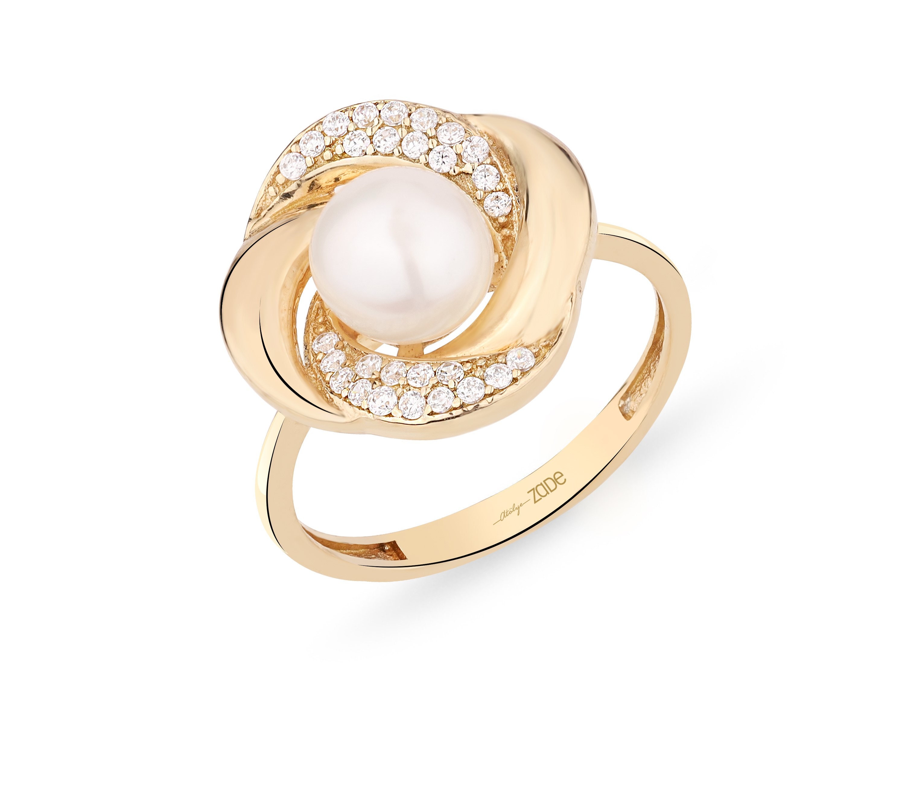 14K Gold Rose Twist Pearl Ring: Dainty Double Band - Etsy
