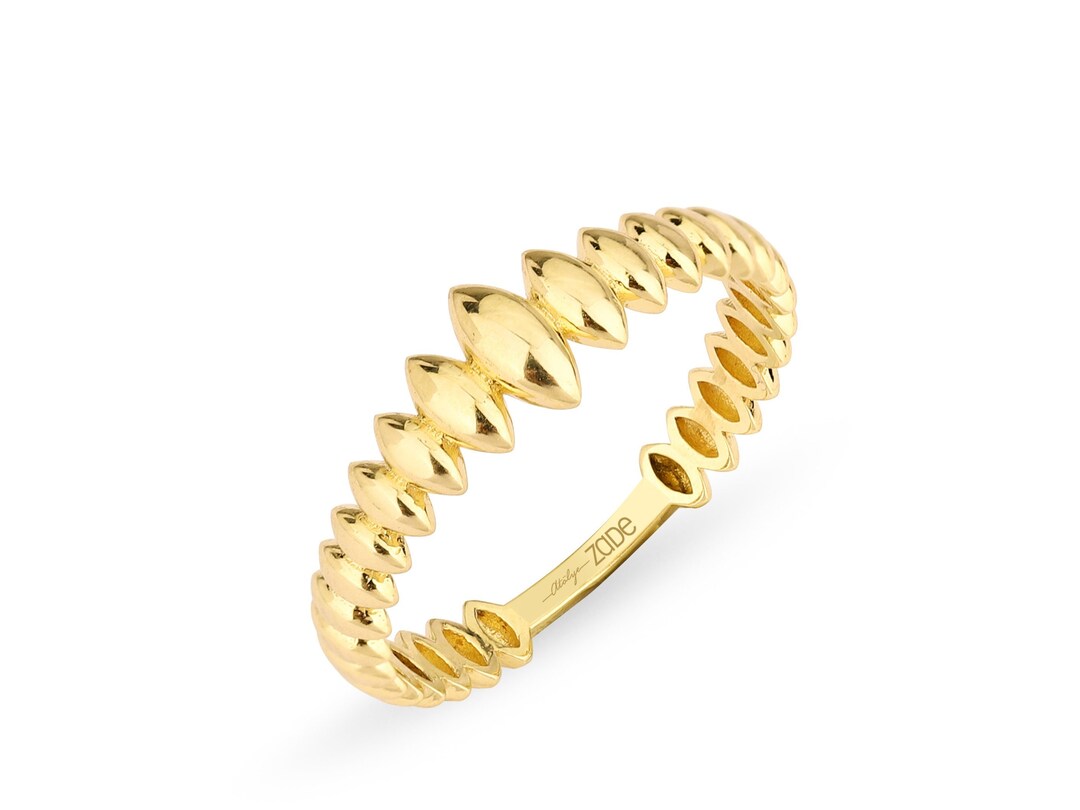 Serrated 14K Gold Stackable Ring: Trendy Chunky Band - Etsy