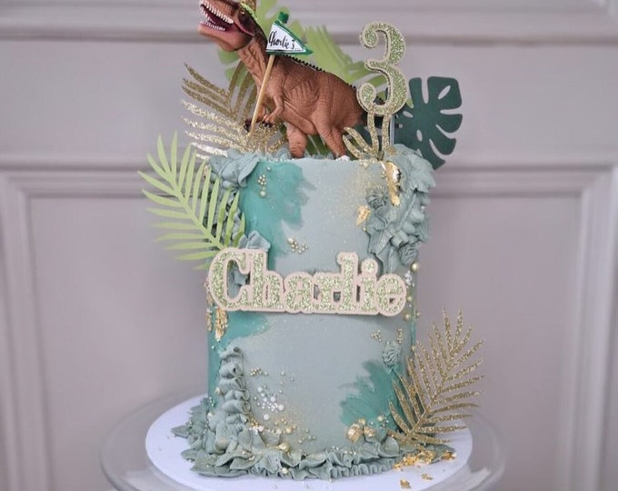 Personalised Jungle Theme Cake Topper, Wild Cake Decorations, Dinosaur ...