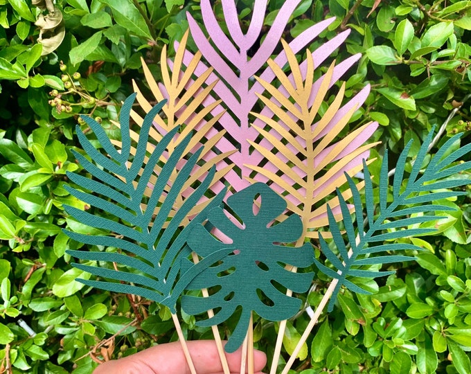 Jungle Cake Topper, Palm Leaves Cake Topper, Green Leaves, Leaf Cake ...