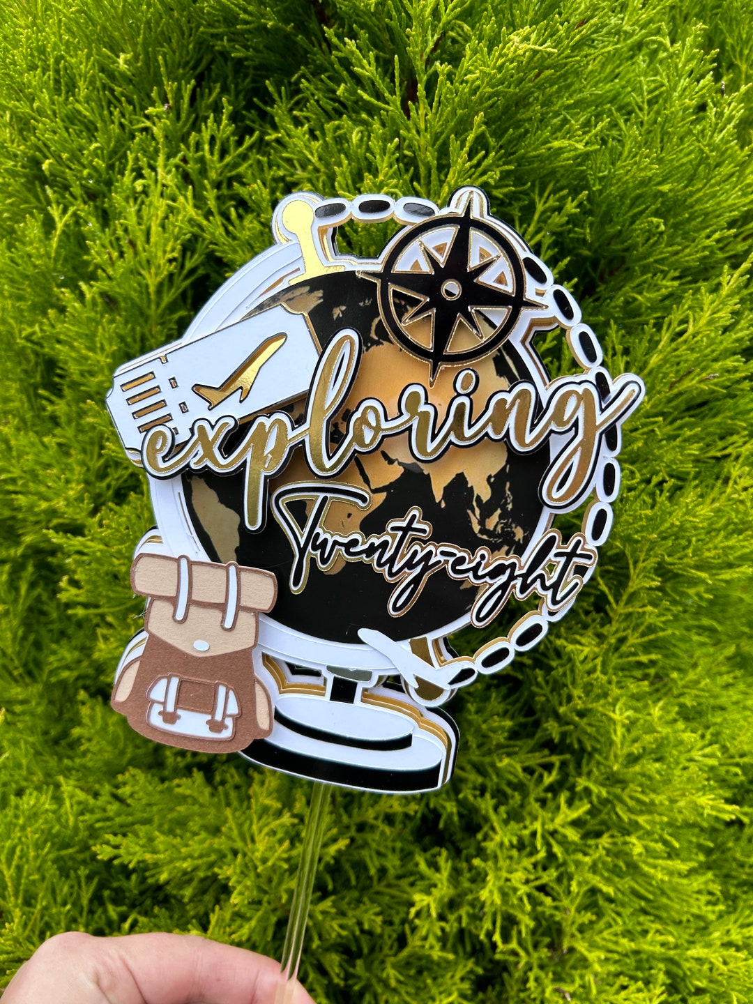 Traveling Cake Topper, World Map Cake Topper, Backpacking Cake Topper ...