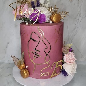 Face Line Art Cake Topper, Name and Age Topper, Woman Face Line Art ...