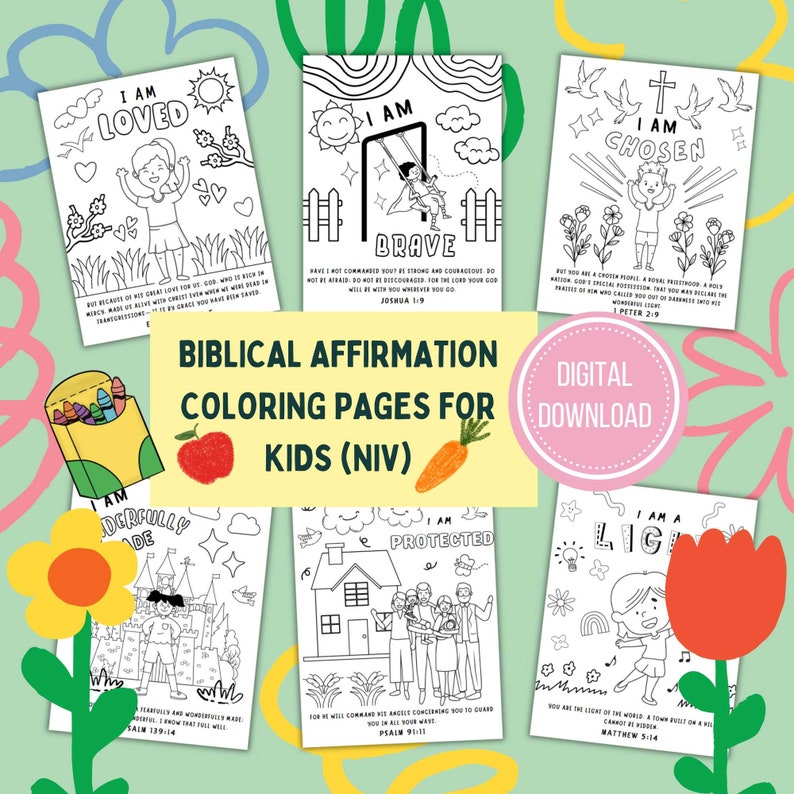 Biblical Affirmation Coloring Pages for Kids (NIV) (digital Download ...
