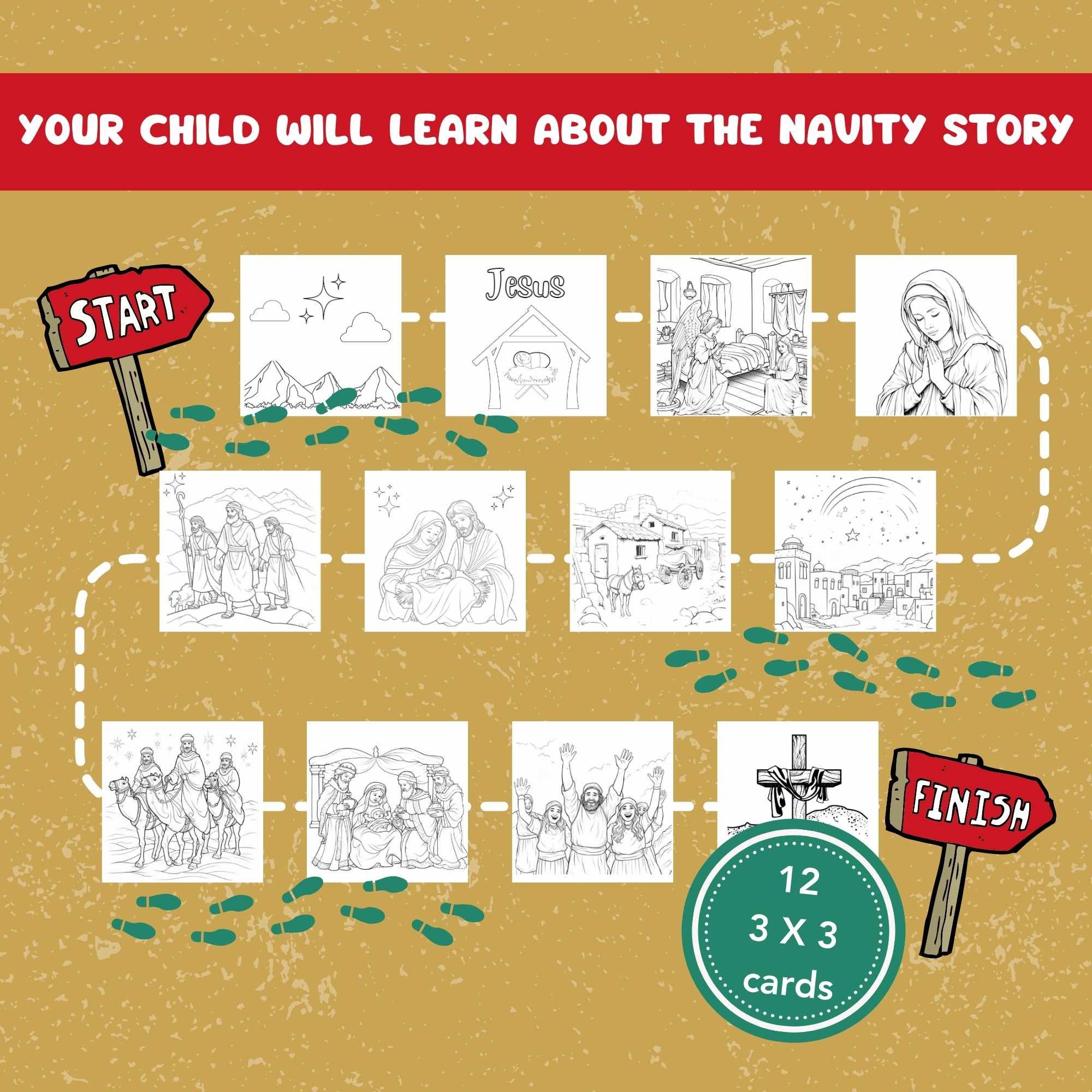 Nativity Story Sequencing Cards Instant Download Coloring Cards for ...