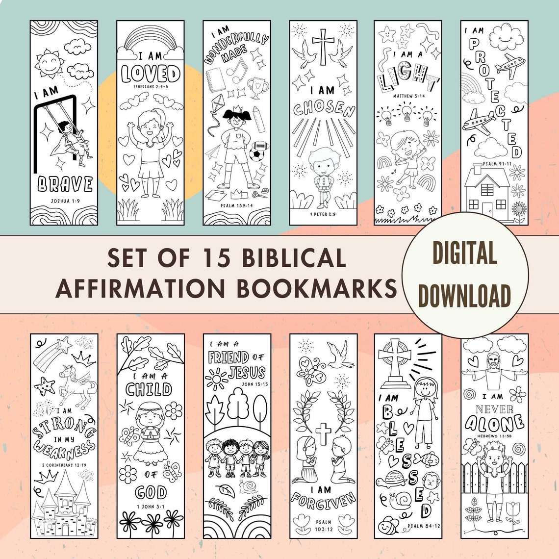 Biblical Affirmation Coloring Bookmarks | for Kids | Bible Printable ...