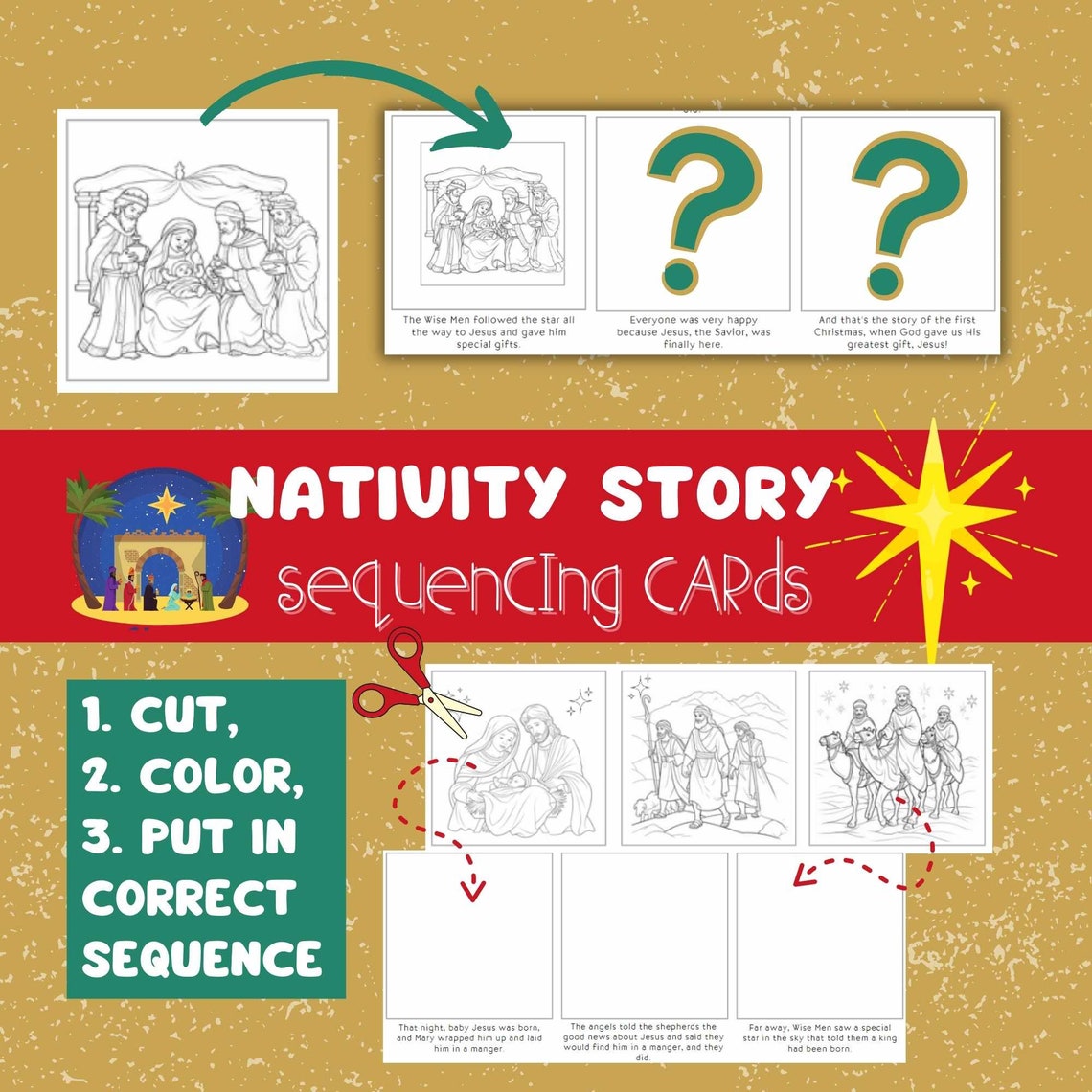 Nativity Story Sequencing Cards | Instant Download | Coloring Cards ...