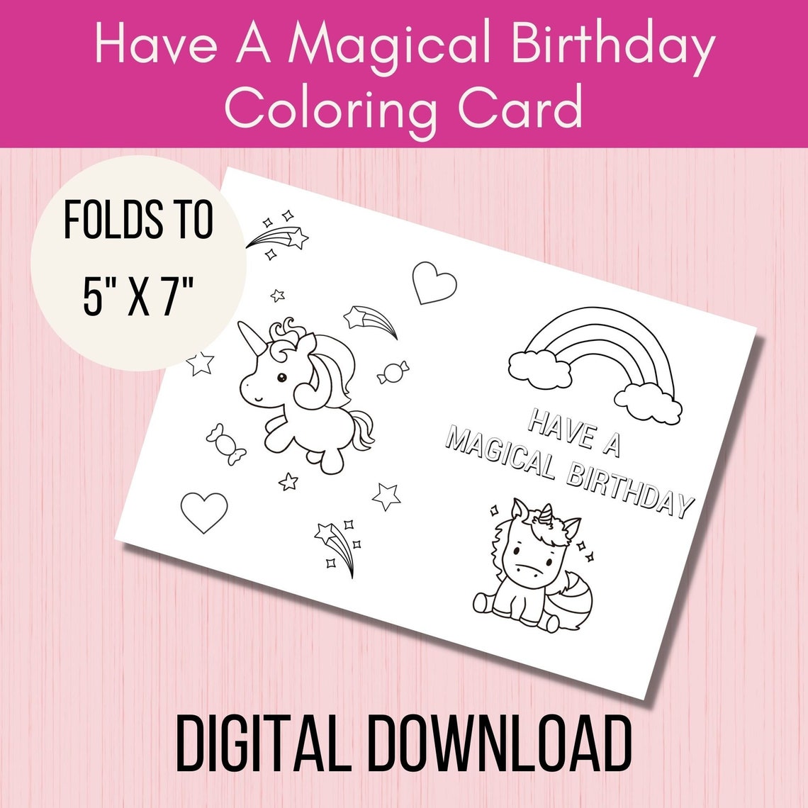 Happy Birthday Coloring Card Printable | Unicorn Coloring Birthday Card ...