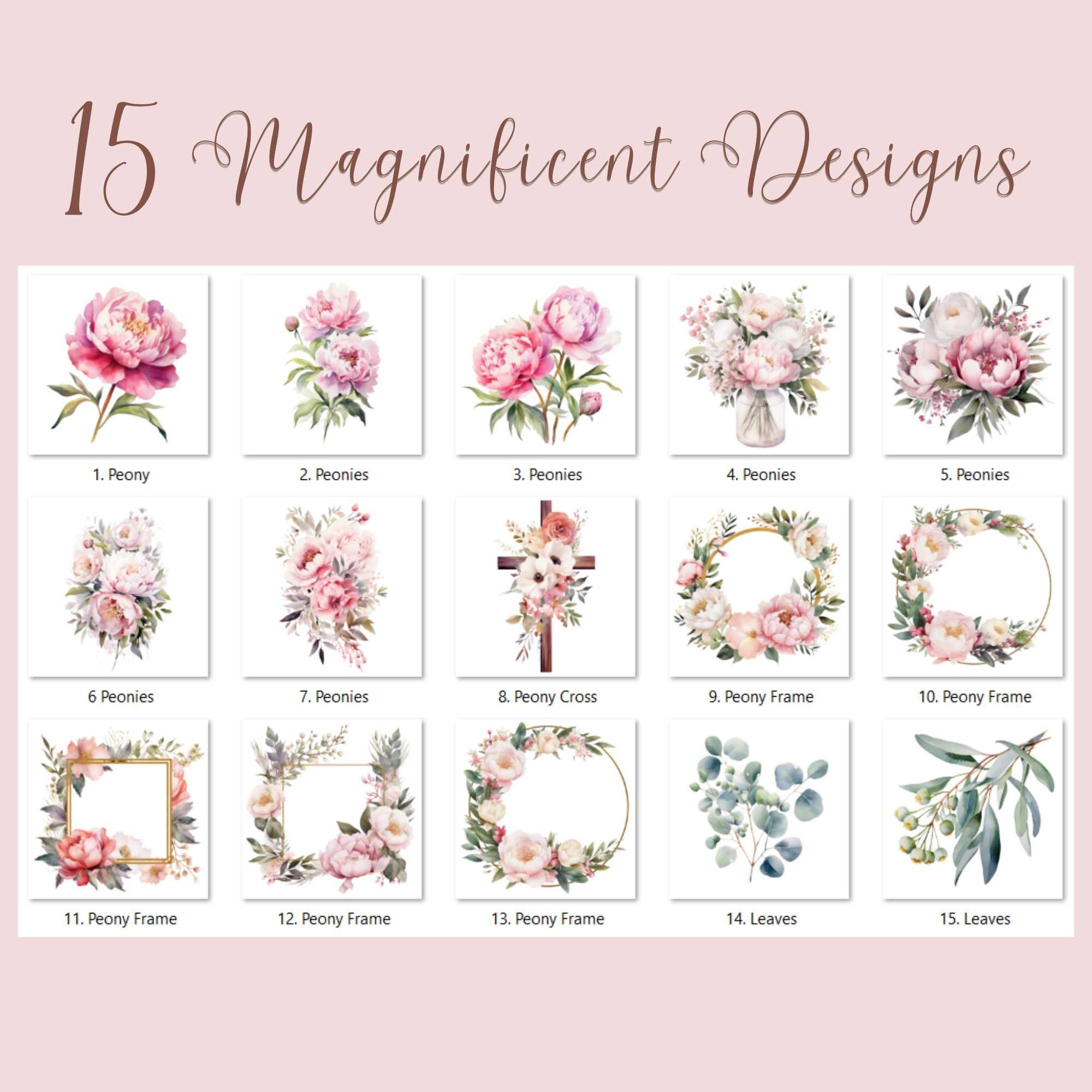 Peony Flowers Clipart for Wedding Invitation, Watercolor Flowers ...