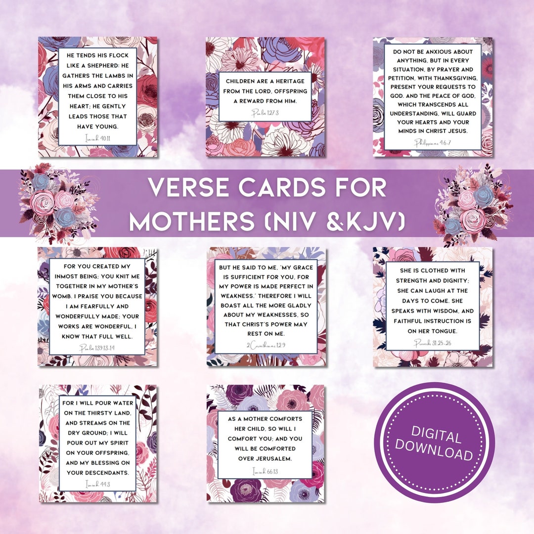 Scripture Verse Cards for Mothers, Motherhood, KJV Scripture Cards ...