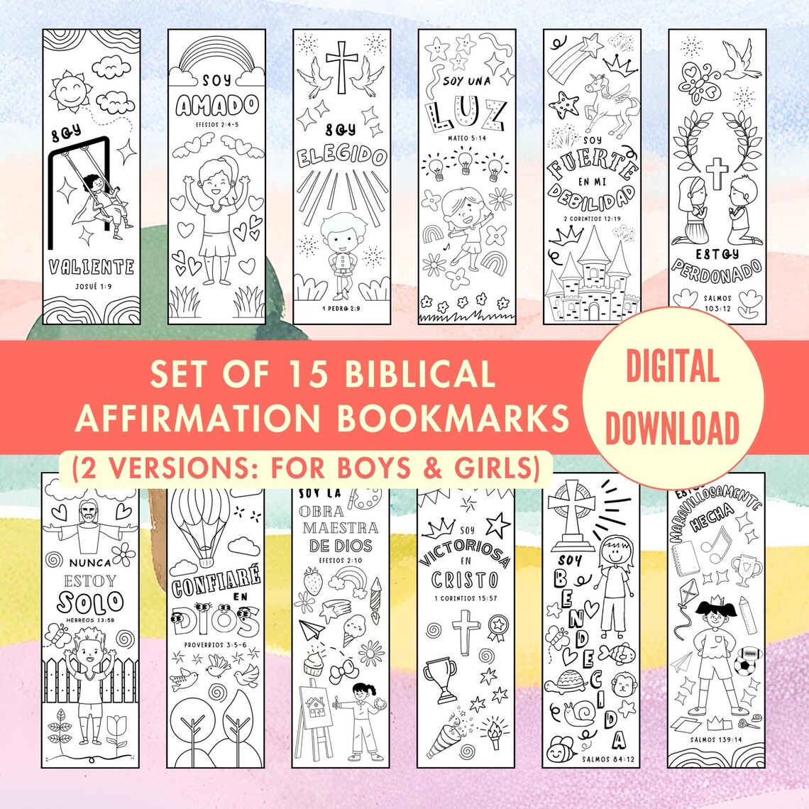 Spanish Biblical Affirmation Coloring Bookmarks for Kids (digital ...