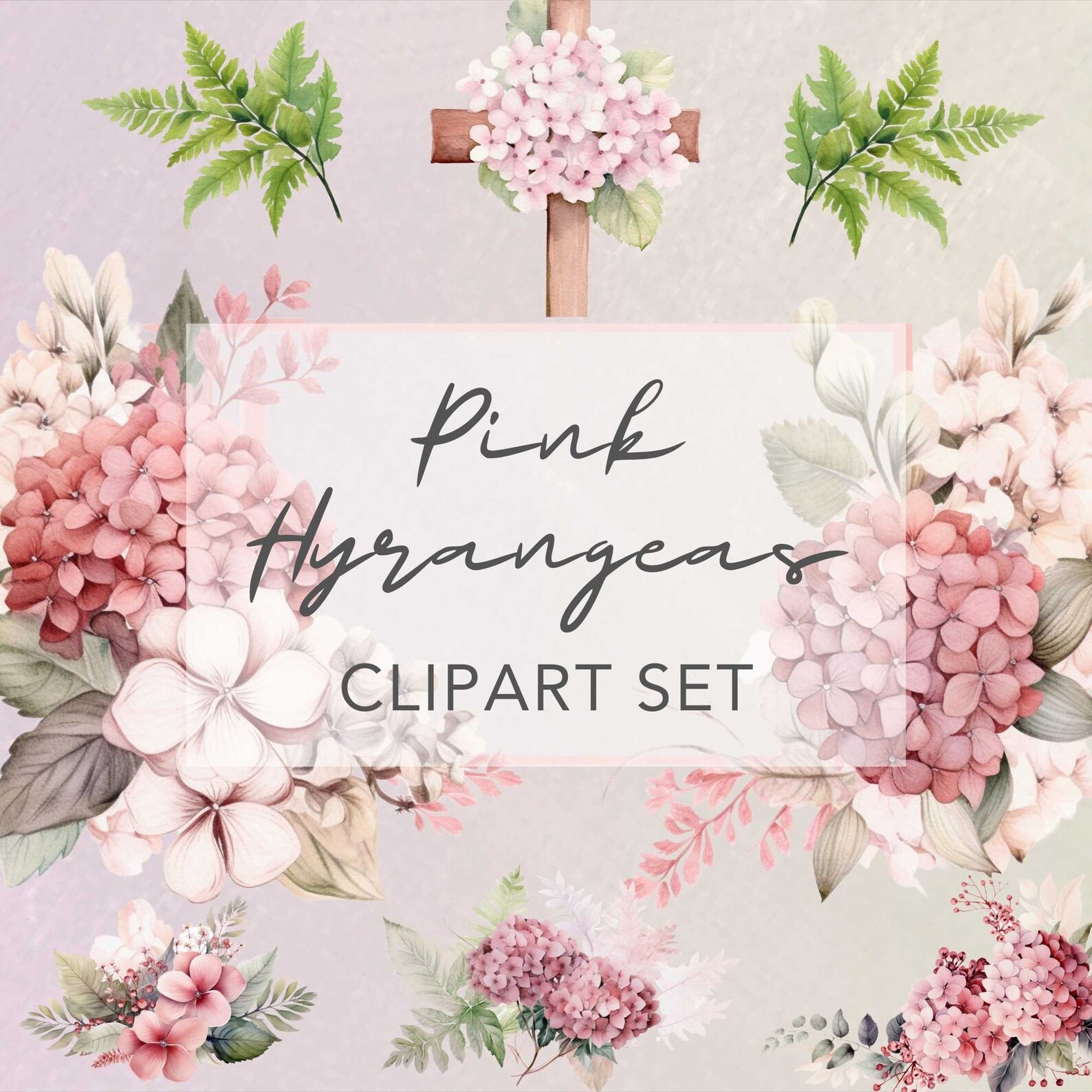 Pink Hydrangeas Clipart for Wedding Invitation, Watercolor Flowers ...