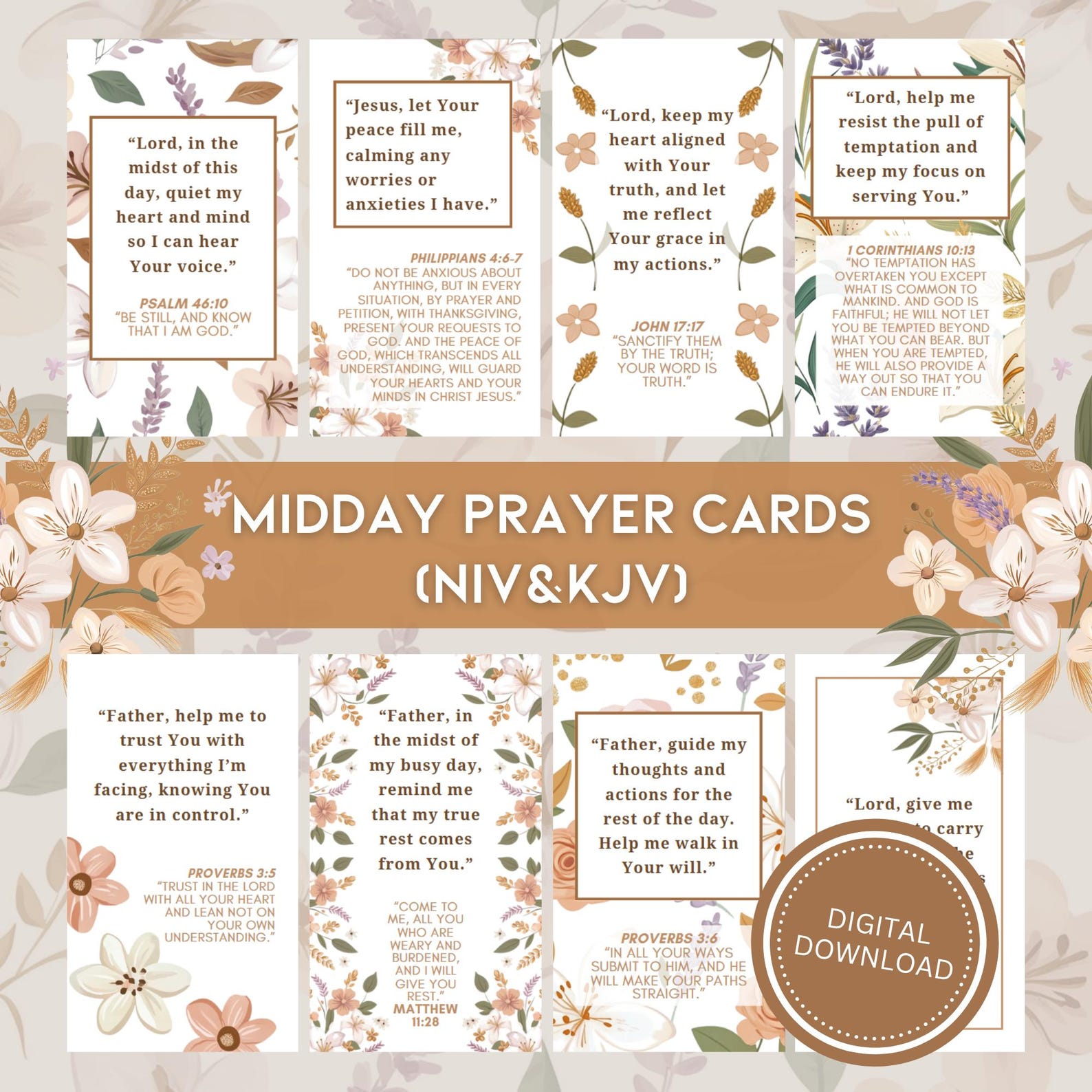Midday Prayer Cards, Verse Cards, KJV & NIV Scripture Printables for ...