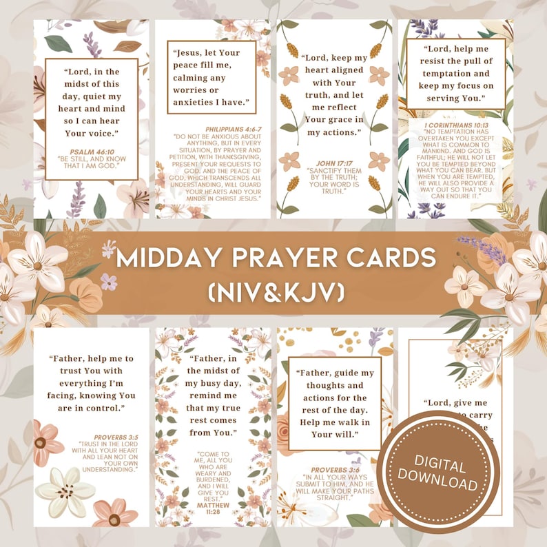 Midday Prayer Cards, Verse Cards, KJV & NIV Scripture Printables for ...
