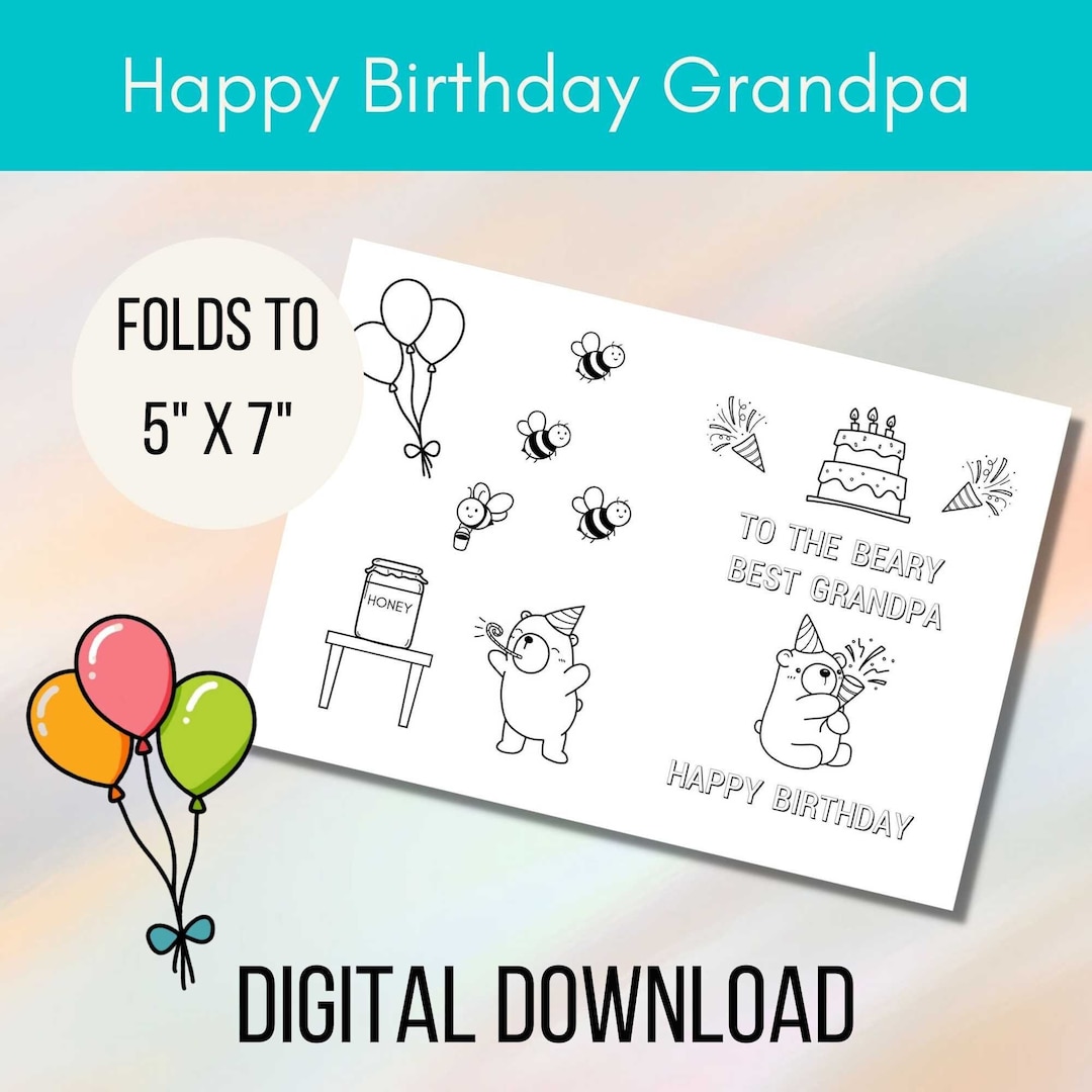 Printable Birthday Card for Grandpa | Gift for Grandpa | Coloring ...